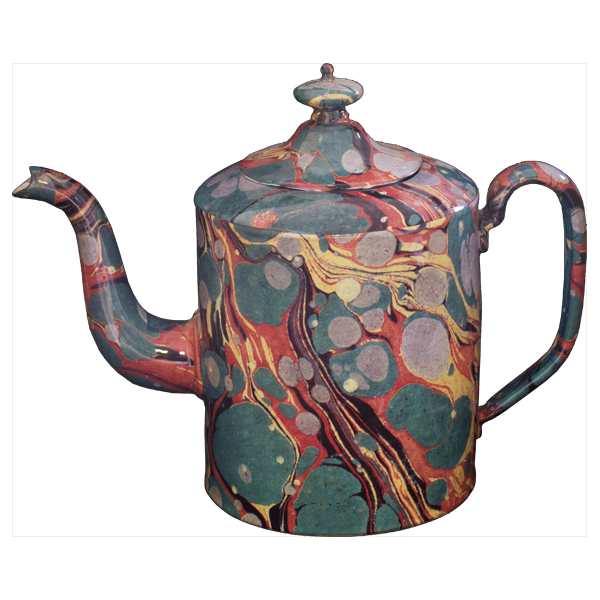 Green Yellow and Red Marble Teapot - Large
